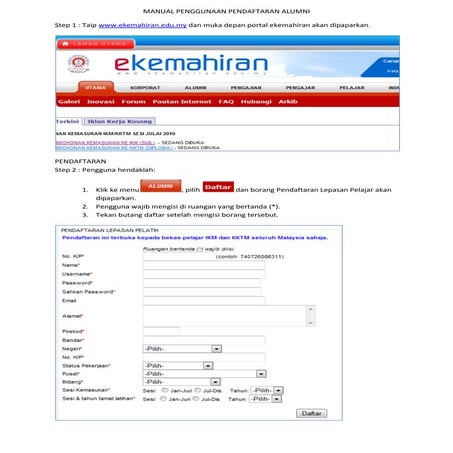 Manual penggunaan pendaftaran alumni | PDF