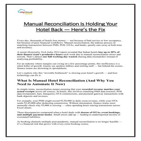 Manual Reconciliation Is Holding Your Hotel Back | PDF