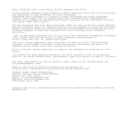 Music Producer with a big heart starts campaign for Flint | PDF