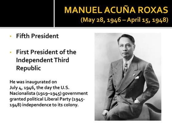 Political Development of the Presidents from Roxas to Marcos (1946-1986 ...