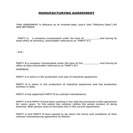 MANUFACTURING AGREEMENT | PDF