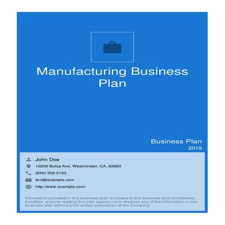 Manufacturing business plan example | PDF