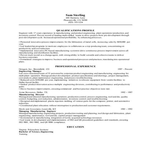 Manufacturing engineer CV template | DOCX