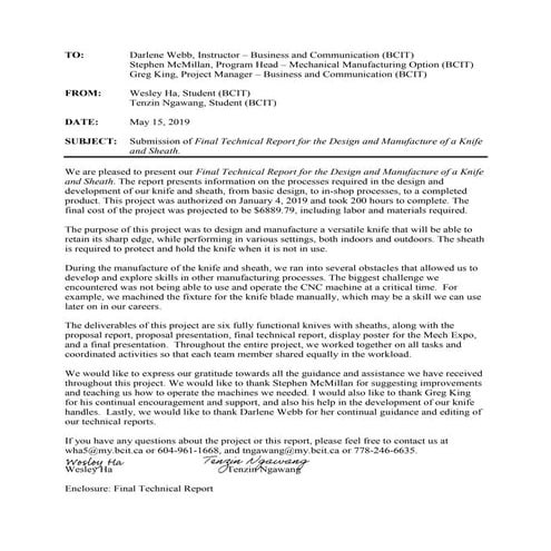 Manufacturing final technical report wesley ha and tenzin ngawang | PDF
