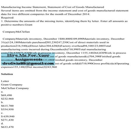 Manufacturing Income Statement, Statement of Cost of Goods Manufactu ...