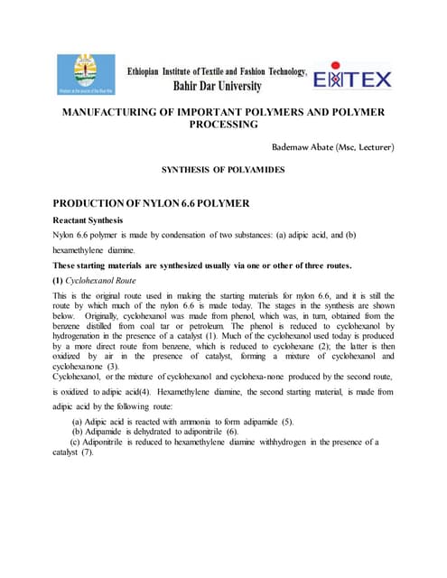 NYLON ppt manufacturing process of nylon | PPTX