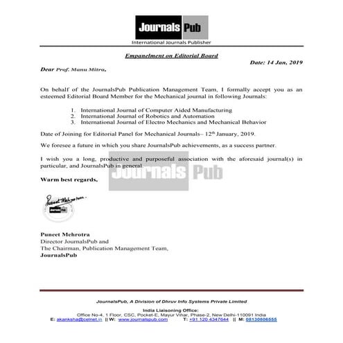 Empanelment of editorial board | PDF