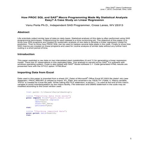 How Proc Sql And Sas® Macro Programming Made My Statistical Analysis