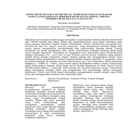 PENGARUH SENAM TAICHICHUAN TERHADAP TEKANAN DARAH PADA LANSIA DENGAN HIPERTENSI DI PANTI SOSIAL ...