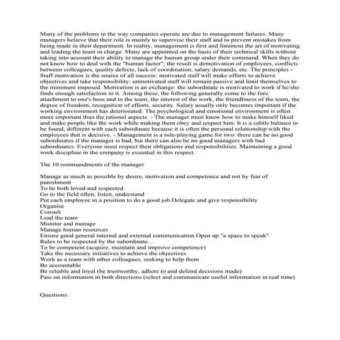 Many of the problems in the way companies operate are due to managemen ...