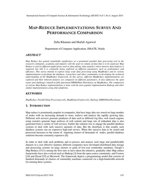 Map Reduce Implementations Survey And Performance Comparison Pdf 9770