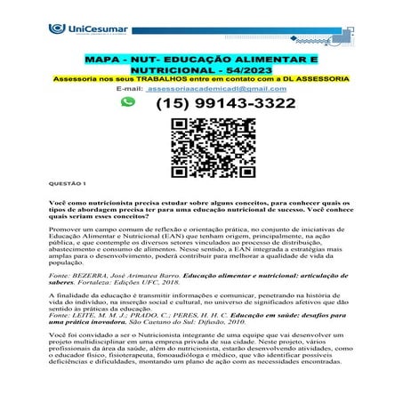 MAPA - NUT- EDUCAÇÃO ALIMENTAR E NUTRICIONAL - 54/2023 | PDF
