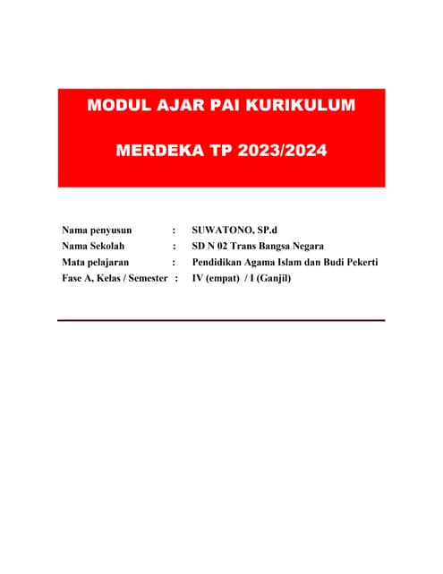 Modul Ajar PAI Kelas 4 BAB 1 Kurikulum Merdeka | PPTX