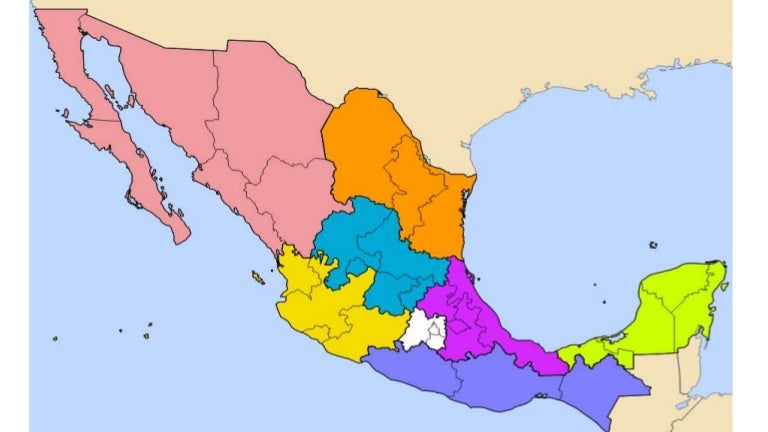 Mapa de las regiones de México