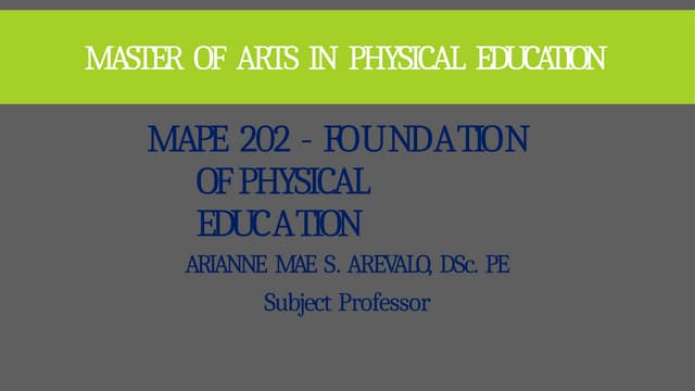 LESSON 2 Physical Education; Definition, Goals, Objectives and ...