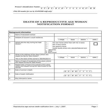 Mapedir death notification format final 01 july2007 | PDF | Pregnancy ...