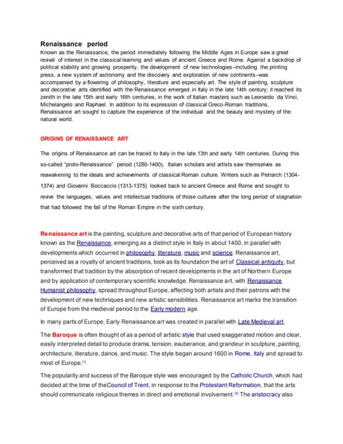 MAPEH 9 ARTS OF RENAISSANCE AND BAROQUE PERIOD | PPTX