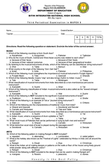 MAPEH 8 EXAM 2nd Quarter.docx