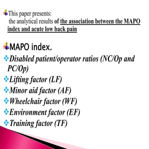 Mapo index | PPTX | Medical Health