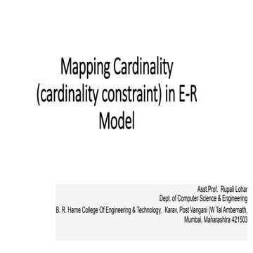 Mapping Cardinality Cardinality Constraint In Er Model Ppt 2075