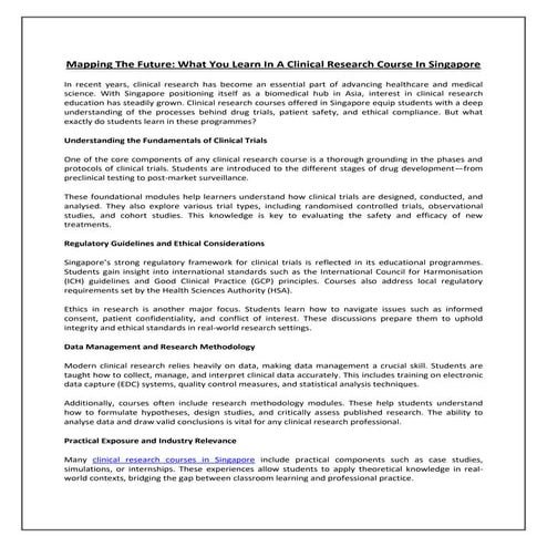 Mapping the Future: What You Learn in a Clinical Research Course in ...