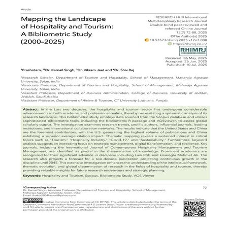 Mapping the Landscape of Hospitality and Tourism A Bibliometric Study ...