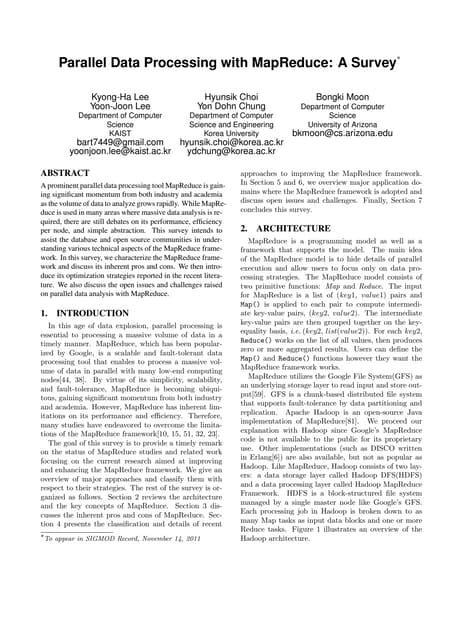 Parallel Data Processing With Mapreduce A Survey Pdf
