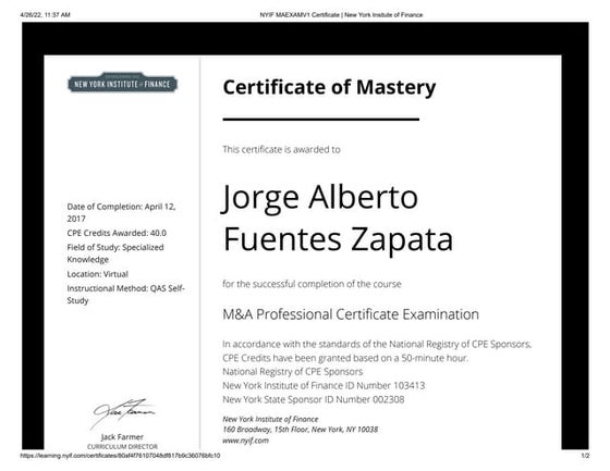 M&A Professional Certificate (FIRST VERSION) - Jorge Alberto Fuentes ...