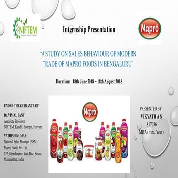 Mapro Foods Internship PPT | PPTX