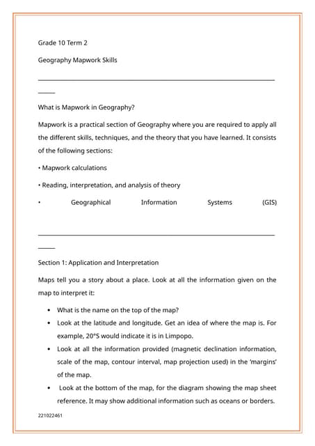 Geography F.E.T Map work Calculation skills | PDF