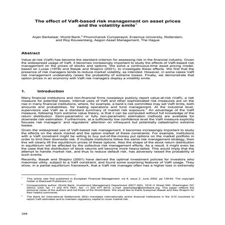 The effect of VaR-based risk management on asset prices and the ...