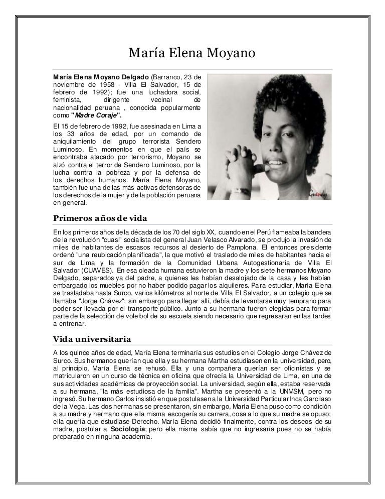 María elena moyano biografia lideresa