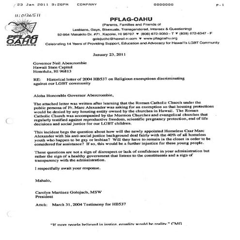 Emails to Gov. Abercrombie regarding Marc Alexander. | PDF