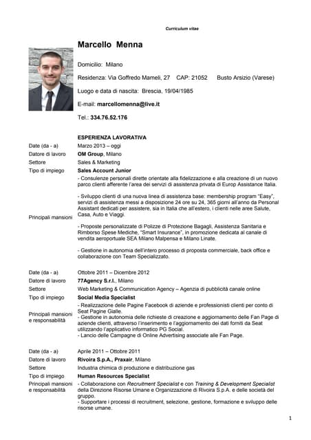 Curriculum Vitae Enrica Mengato | PDF