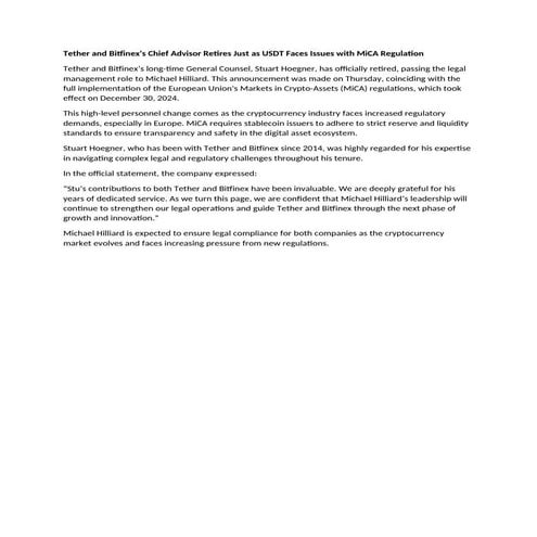 Tether and Bitfinex's Chief Advisor Retires Just as USDT Faces Issues ...