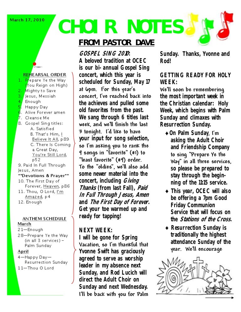 March 17 10 choir notes