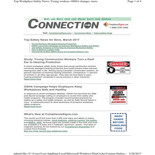 August 2017 ComplianceSigns Connection Workplace Safety Newsletter