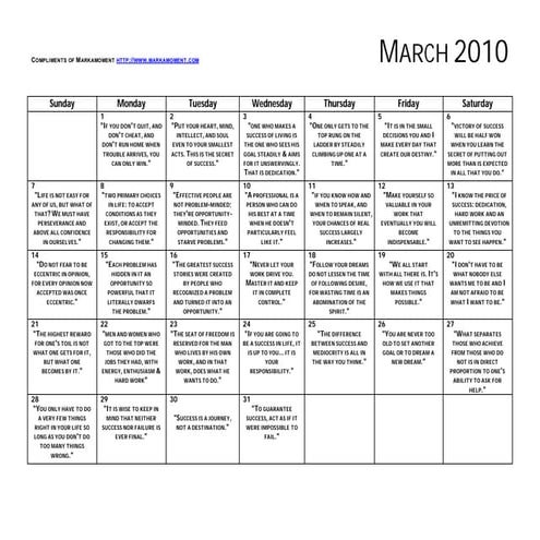 Monthly Motivational Calendar March 2010 | PDF