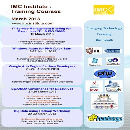 IMC Institute Training Courses: March 2013 | PDF