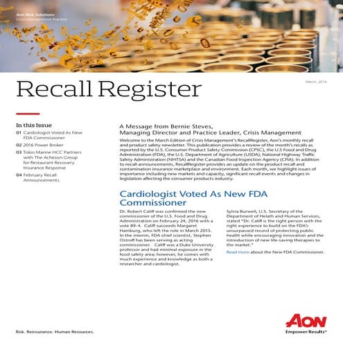 March 2016 Recall Register | PDF