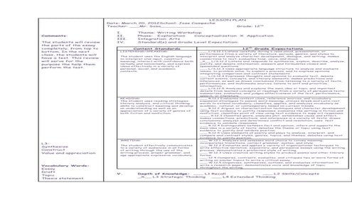 8th Grade English Lesson plan PR