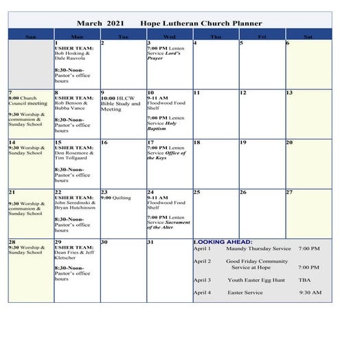 March 2021 Calendar of Events | PDF