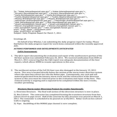 March 7 Waste Management Daily Progress Report | PDF