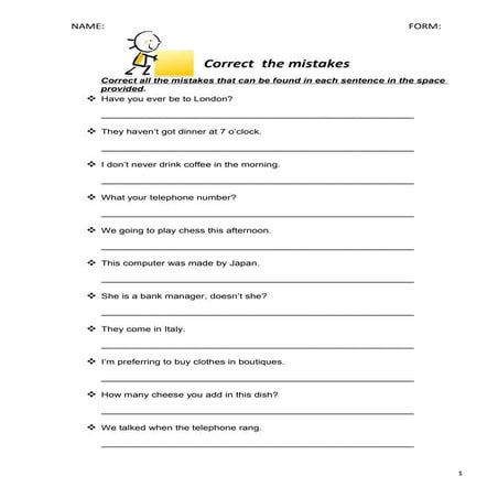 Error Identification Worksheet | PDF