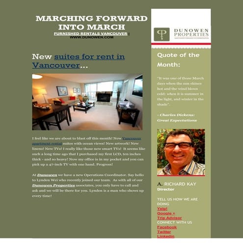 March newsletter | Furnished rentals Vancouver - www.dunowen.com