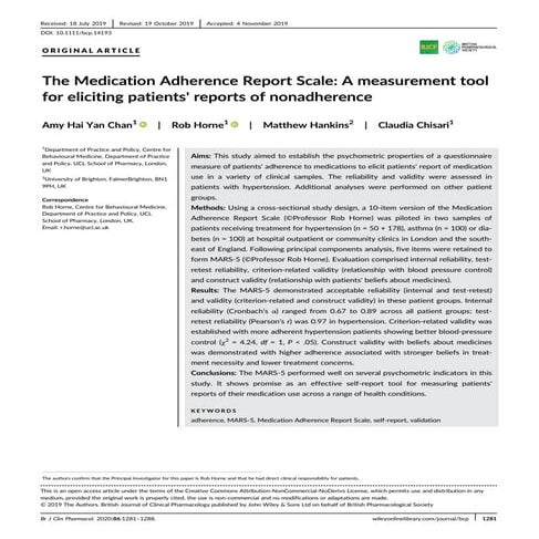 medication adherence reporting scale for | PDF