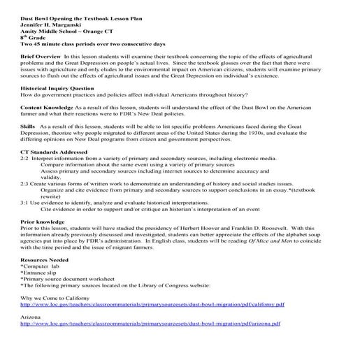 Marganski dust bowl opening the textbook lesson plan | DOCX