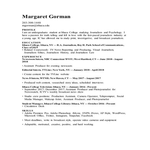 Margaret Gorman Resume | DOCX