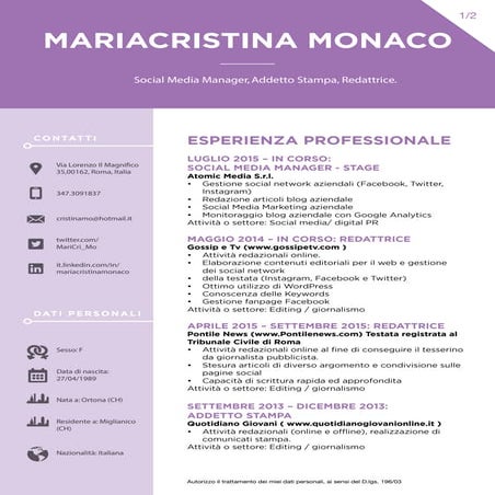 Maria cristinamonaco cv | PDF