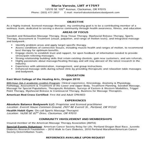 Birch LMT Resume 2016 | PDF